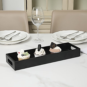 MyGift 16-inch Metal Matte Black Decorative Tray, Rectangular Narrow Serving Tray with Cutout Handles