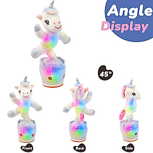 Hopearl Glowing Dancing Unicorn Toy Repeats What You Say Talking Toy Wriggle Singing Mimicking Twisting Electric Light Up Interactive Animated Toy Speaking Gifts for Kids, White, 14.5''