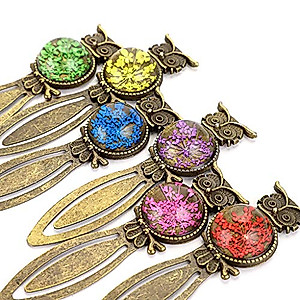 BTSKY Set of 6 Retro Owl Metal Bookmark Bronze Book Mark Clip with Dried Flower Practical Book Page Marker Tool for Library School Book Club, Ideal Gifts for Girls Women Book Lovers Reading