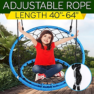 SereneLife Web Chair Swing, 35.5" Inch Hanging Netted Seat, All Season Round Swing for Tree and Indoor/Outdoor,Blue