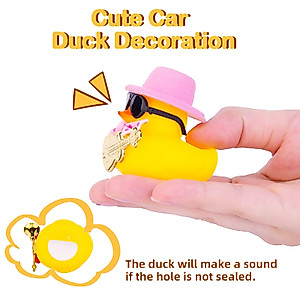 MuMyer Car Rubber Duck, Yellow Duck Car Dashboard Decorations with Mini Top Hat Musical Instrument Sunglasses Necklace(Black)