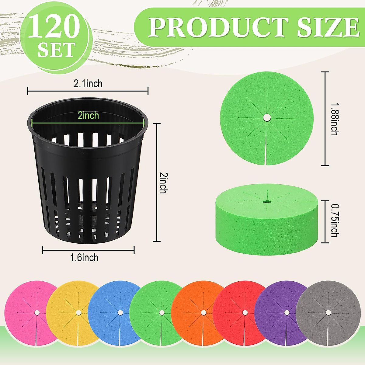 Layhit 120 Sets Clone Collars Neoprene Cloning Collar Inserts 8 Colors 2 Inch Net Pots for Hydroponics Net Cup Pots Hydroponic pots Seed Germination kit for Net Pots Hydroponics Aeroponics