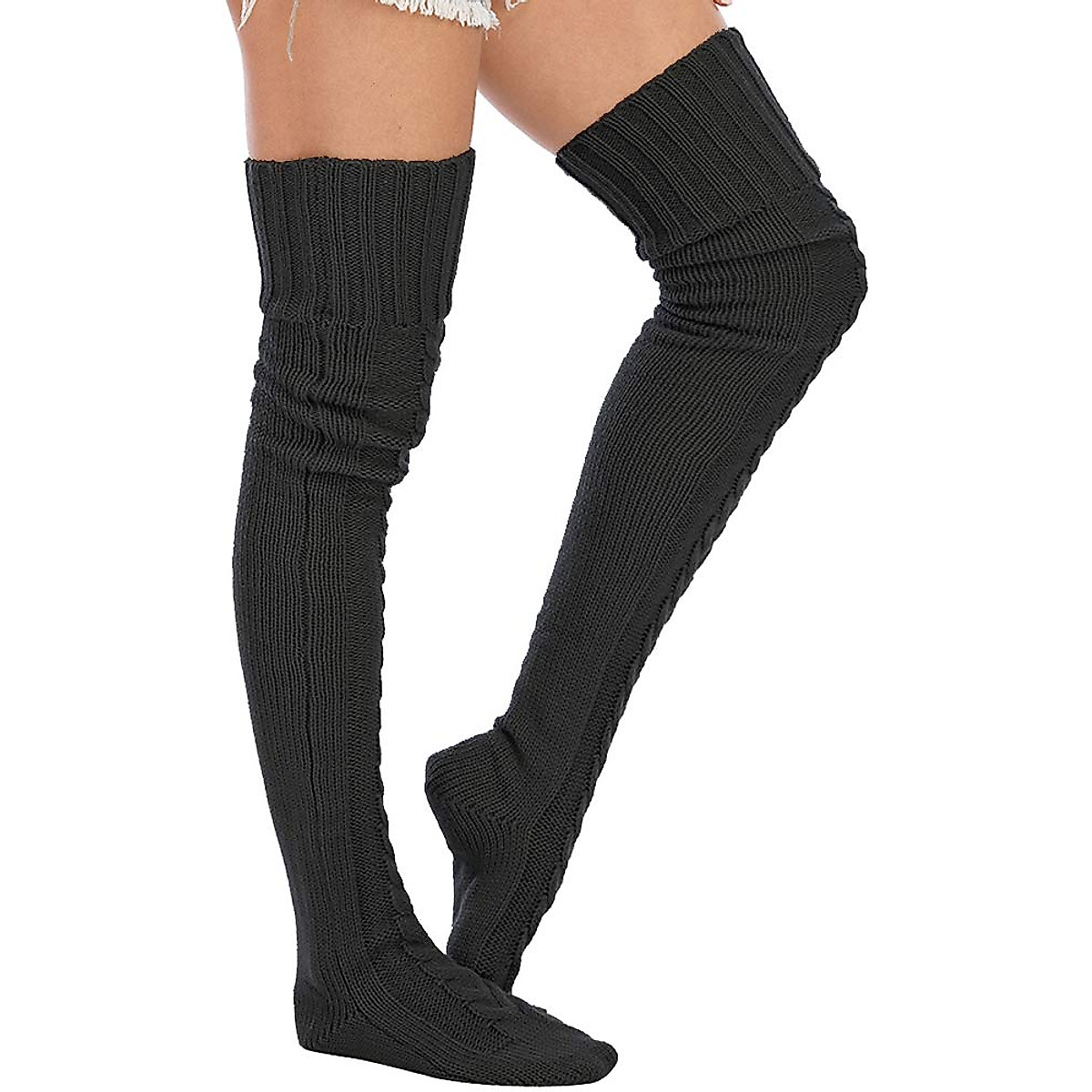 Leoparts Women's Cable Knitted Thigh High Boot Socks Extra Long Winter Stockings Over Knee Leg Warmers