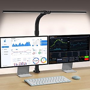 sandiea LED Desk Lamp for Home Office - 24W Bright Double Head Desk Light with Clamp Eye Caring Architect Task Light 25 Lighting Modes Adjustable Flexible Gooseneck Lamp for Workbench Drafting Study