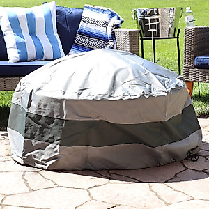 Sunnydaze 2-Tone Round Outdoor Fire Pit Cover - Heavy-Duty 300D Polyester with Drawstring - Gray/Green - 48-Inch x 18-Inch