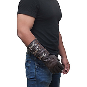 URBAN BUCK Real Leather Gauntlet Cosplay Mens Long Brown Right Hand Costume Glove (XXL)