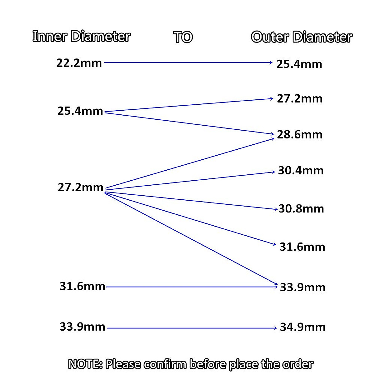 Bike SeatPost Adapter Shim, NIUAWASA Aluminum Alloy Bicycle Reducing Sleeve Seat Post Tube Adapter Shim 25.4/27.2/28.6/30.4/30.8/31.6/33.9/34.9mm for MTB,Mountain,City Bike,Road Bike (27.2 to 33.9mm)