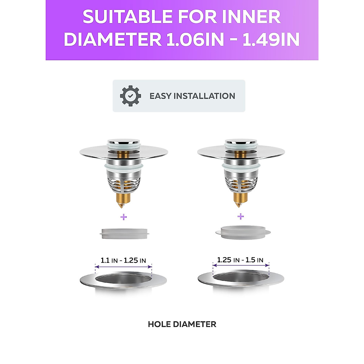 2 in 1 Bathroom Sink Stopper Replacement - 1.06"-1.65" Pop Up Drain Stopper - Universal Sink Drain Stopper with Anti-Clogging Filter Basket - Bathroom Sink Plug for Basin Drain Holes