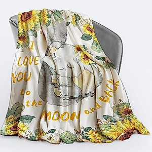 Wucidici Elephant Sunflower Fleece Throw Blanket Elephant Blankets Gift for Women Kids Lightweight Cozy Blanket for Sofa Bed Travelling Camping 50"x 60"