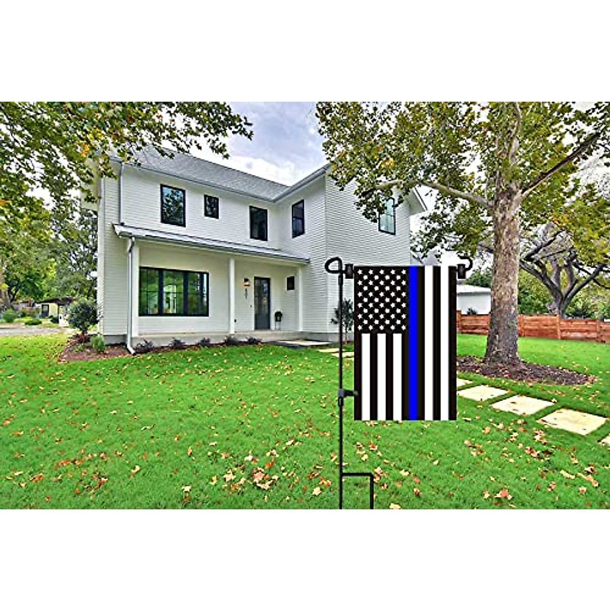 Akeydeco Garden Flag Stand & American Flag, Thin Blue Line Garden Flag with Anti-Wind Clip,Stopper,Weatherproof 2 Sided 12.5 x 18 Inch Patriotic US Flag Banner Keep Your Flags from Flying Away in High Winds
