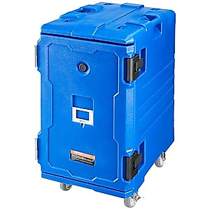 VEVOR Insulated Food Pan Carrier, 127 Qt Hot Box for Catering, LLDPE Food Box Carrier w/Double Buckles, Front Loading Food Warmer w/Handles, End Loader w/Wheels for Restaurant, Canteen, etc. Blue