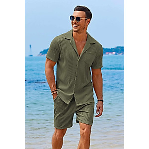 COOFANDY Men's 2 Pieces Shirt Sets Short Sleeve Casual Button Down Hippie T-Shirts Shorts Sets Summer Fashion Beach Outfits