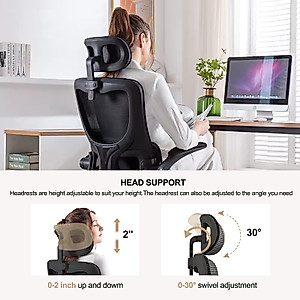 XUEGW Ergonomic Mesh Office Chair Computer Desk Chair with FILP up Armrest Gaming Chair with Lumbar Support Adjustable Headrest Height Swivel Chair for Home and Office