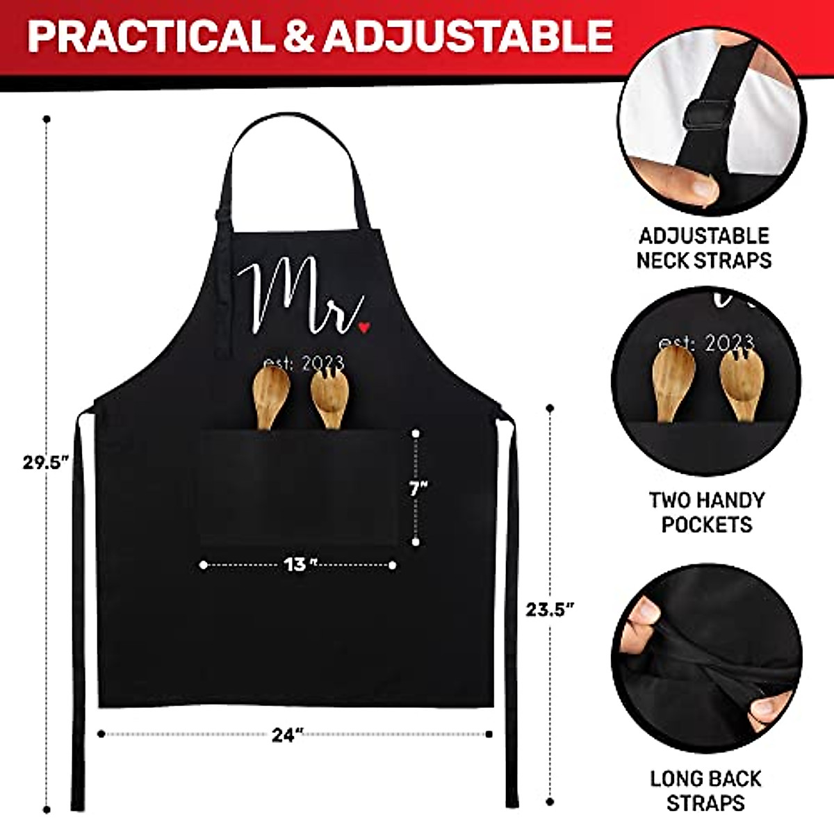 Prazoli His and Her Aprons - Mr Mrs Established 2023 Couples Engagement Gift, Cute Bridal Shower Gift Anniversary Wedding Registry Items & Decoration, Housewarming Gifts For New Home Newlywed Gift