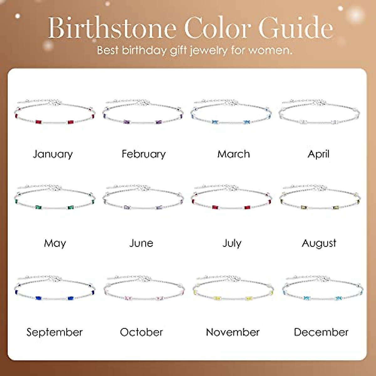 LOUISA SECRET Birthstone Bracelets for Women Girl, 925 Sterling Silver Dainty Simple Women Charm Link Bracelet, Birthday Anniversary Jewelry Gifts for Woman Girlfriend Mother Mom Her Wife