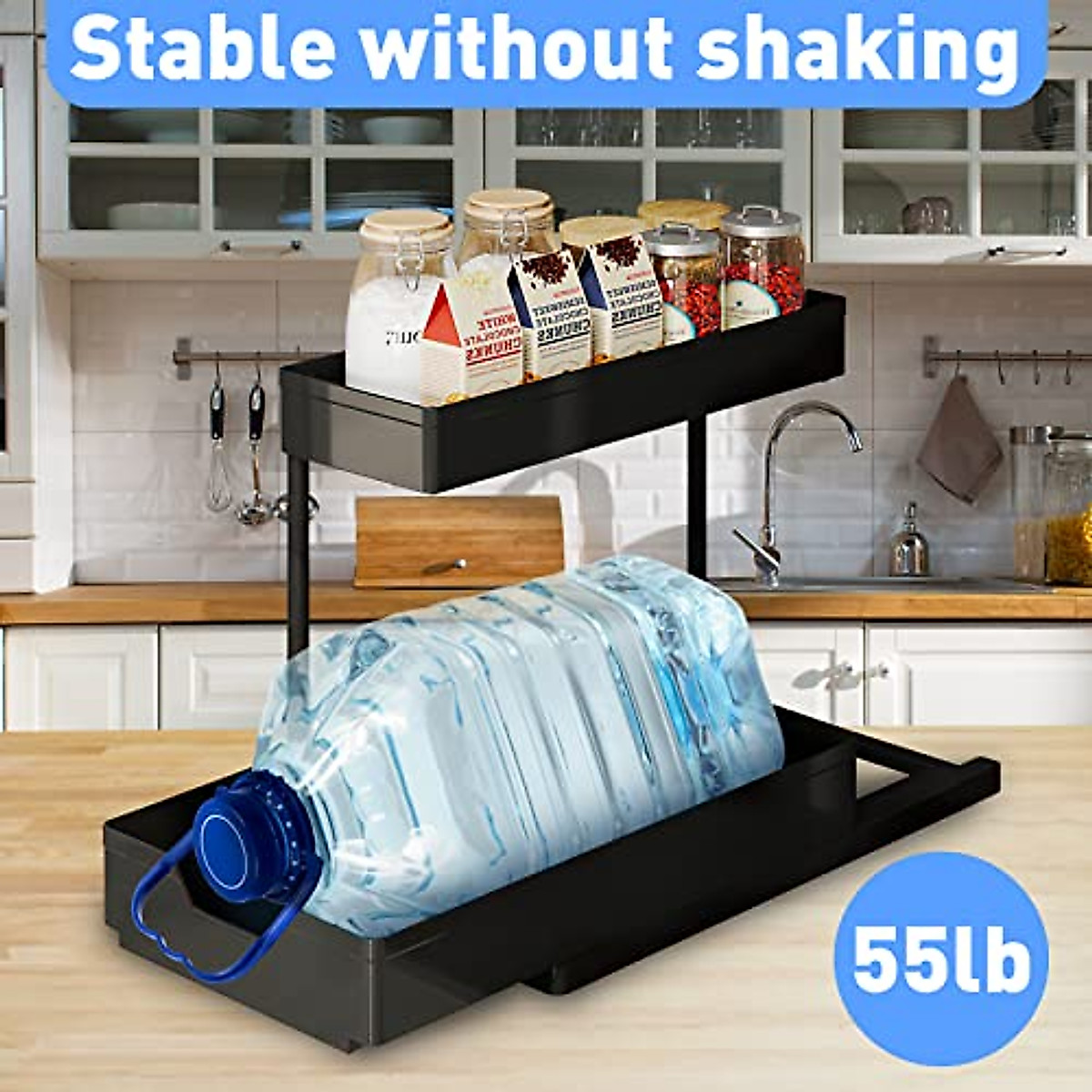 MDHAND Under Sink Organizers and Storage Under Sink Organizer, 2 Tier Kitchen Under Cabinet Storage Organizer, Multi-Purpose 2 Tier Under Sink Storage for Cabinet Bathroom Kitchen, Black