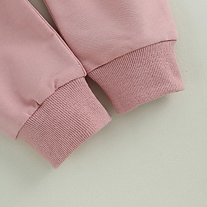 Engofs Toddler Baby Girl Fall Winter Clothes Outfits Long Sleeve Letter Print Sweatshirt Tops Pants Set Pink 0-6 Months