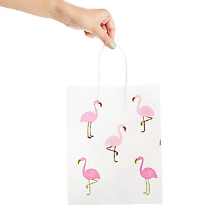 Sparkle and Bash Pink Flamingo Birthday Party Favor Gift Bags, Tropical Decorations (24 Pack)