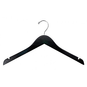 NAHANCO 8217CHNOBAR20 17” Wooden Top Hanger, Flat with Notches, Chrome Hook, Black (Pack of 20)