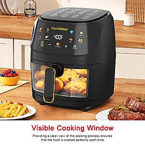 Handoner Air Fryer Max Xl Air Fryer Oven 6.5-Qt, Exclusive Recipes Quick And Easy Meals, Healthy Cooking 8-In-1 Presets Visible Cooking Window Diy Oilless Airfryer Customized Temp/Time