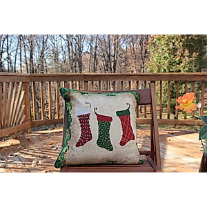 Tache Green Christmas Throw Pillow Cover Festive Holiday Hang My Stockings by The Fireplace Decorative Woven Tapestry Cushion Cover, 1 Piece 16 x 16