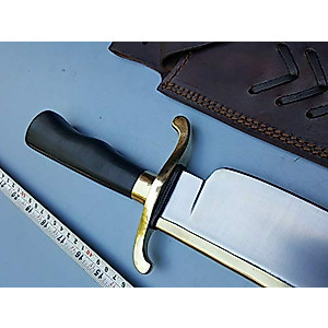 Barq Metals Beautiful Custom Hand M,ade Stainless Steel ''50cm'' Alamo Musso Bowi knife With Pure Leather Sheath