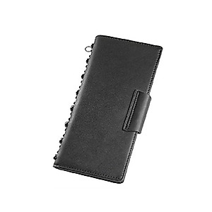 Shinywear Women's Black Long Skull Studded Purses Genuine Leather Card Holder Wallet