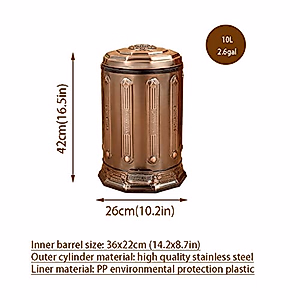 AS Metal Trash Can with Lid Silent Pedal Trash Bin Antique Garbage Can,Luxury Dustbin for Home Office Living Room,kitchen-10L/2.6gal (Color : Copper Color)