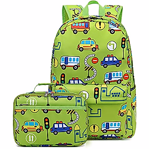 CAMTOP Backpack for Kids Boys Preschool Backpack with Lunch Box Toddler Kindergarten School Bookbag Set (Age 3-9,Car Printing)