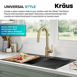 KRAUS Oletto Touchless Sensor Pull-Down Single Handle Kitchen Faucet in Brushed Brass, KSF-2830BB