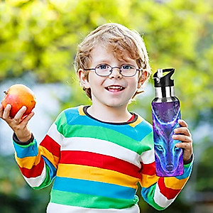 Wolf Galaxy Water Bottle Kids Thermos Bottle with Straw Lid Wolf Print Galaxy Insulated Stainless Steel Water Flask for Sport Gym Outdoor 20 oz