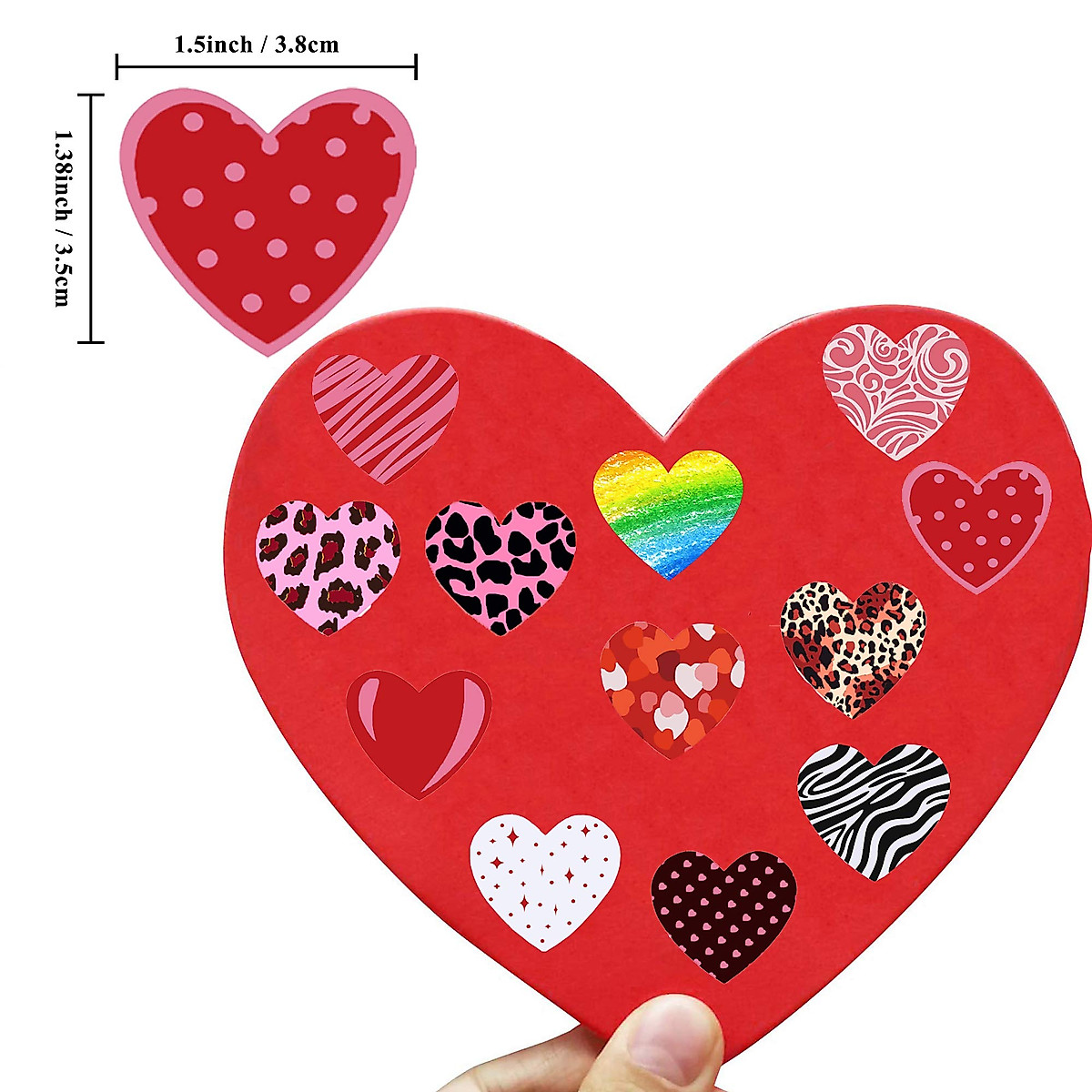 Love Stickers, 1.5 Inches Large Assorted Heart Shape Pattern Adhesive Stickers for Wedding Anniversaries Party Note Present Packaging Thank You Small Business