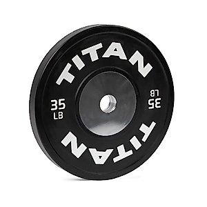 Titan Fitness 35 LB Black Elite Olympic Bumper Plate, Competition Weight Plates, Rubber with Steel Hub Insert, Sold Individually, For Olympic Weightlifting and Cross-Training Workouts