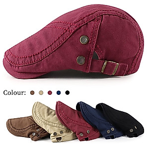 Men’s Lightweight Cotton Newsboy Hap Gatsby Cabbie Cap Classic Ivy Flat Hat Driving Hunting Golf Cap Red Scally Hat