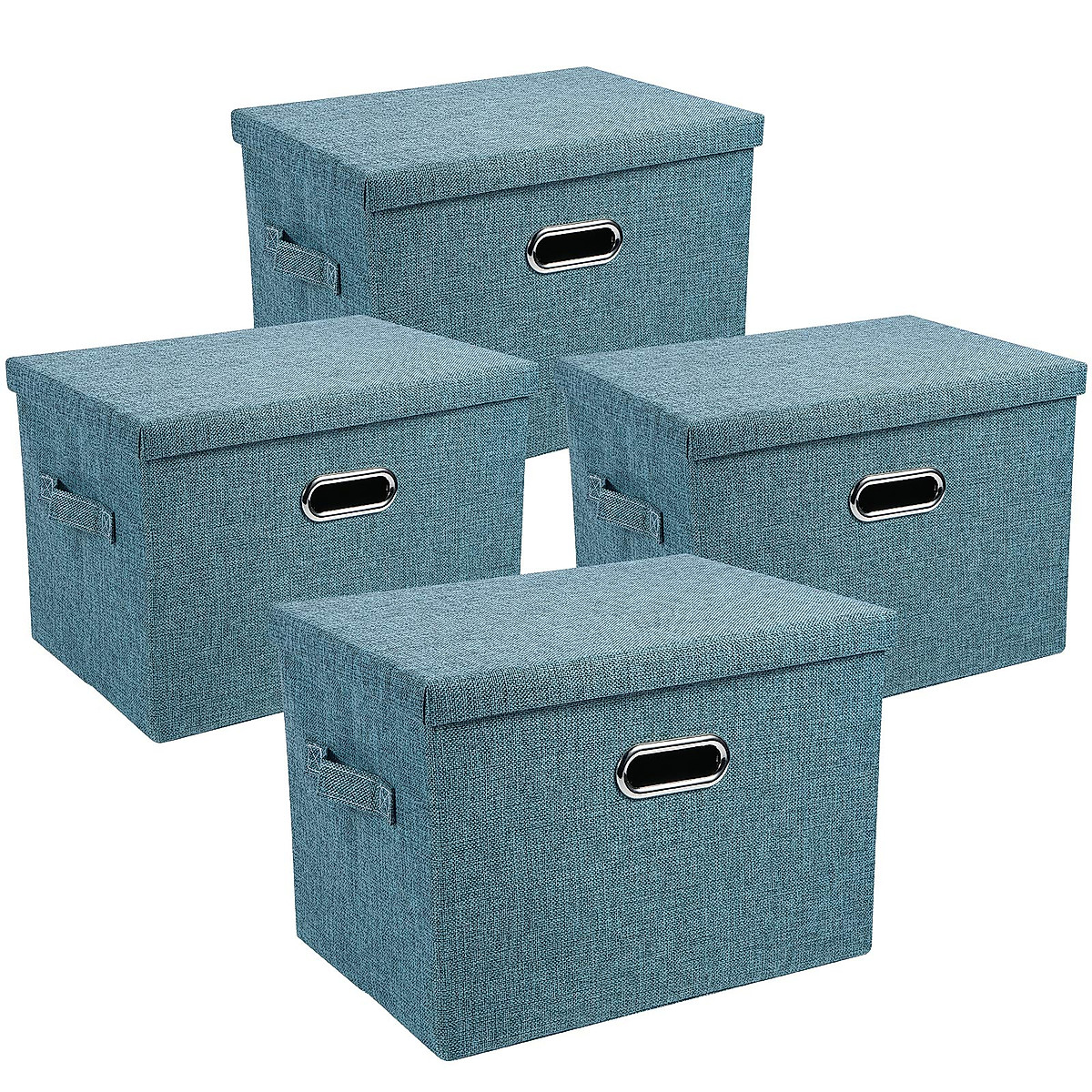 HUATK 4 Pack Decorative Storage Boxes with Lids Storage Baskets for Shelves, Closet organization Bins for Office, Bedroom, Closet, Toys (Teal)