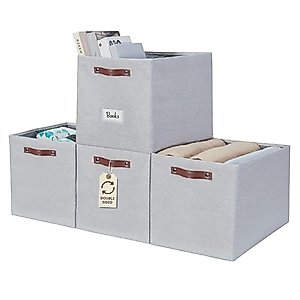 DECOMOMO Storage Baskets 13x15x13 Storage Cube Bins with Label Holders, Kallax Storage Cubes for Organizing Shelves Nursery Toy (Kallax / 4pcs, Light Textured Grey)