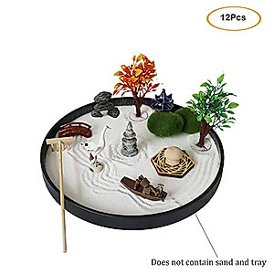 Japanese Zen Garden Accessories Kit - Japan Miniature Fairy Garden Set for Micro Landscape Terrarium Decoration Tabletop Meditation Rock Zen Gifts Zen Tool Rake Pagoda Stamp Bonsai Tress