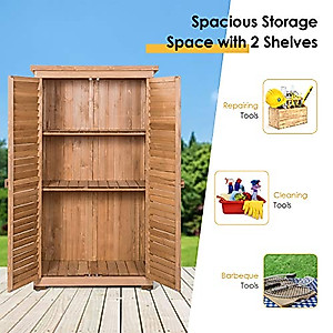 Safstar Outdoor Storage Shed, Wooden Tool Storage Shed w/ Detachable Shelves & Pitch Roof & Shutter Vents, Garden Storage Cabinet for Backyard Patio Deck Porch, 34.5”L x 18.5”W x 63”H, Natural