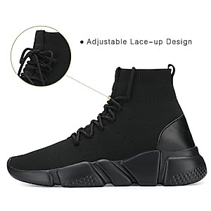 Santiro Women Walking Shoes Fashion Sock High Top Sneakers Comfortable Gym Tennis Shoes Casual Lightweight Running Shoes All Black US 8.5