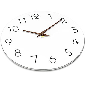 Mosewa Wall Clock 14 Inch Silent Non Ticking Wall Clocks Battery Operated - Simple Minimalist Wooden Clock Decorative for Kitchen,Home,Bedroom,Living Room, Office(14" White)