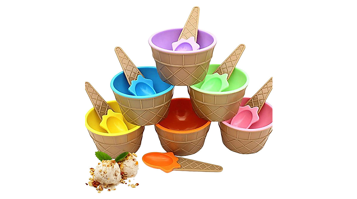 Leutsin 6 Pack Ice Cream Bowls with Spoons for Kids' Parties