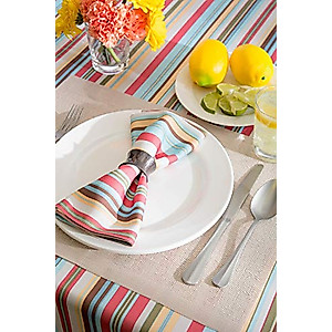 DII Indoor/Outdoor Tabletop Collection Multi-use, Machine Washable, Striped, Tablecloth, 60x84, Summer Print