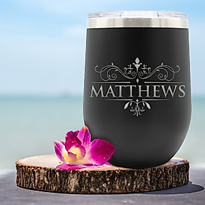 The Wedding Party Store Personalized 12 oz Insulated Stemless Wine Tumbler - Custom Engraved and Monogrammed (Black)