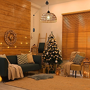 Rattan Plug in Pendant Light, Boho Hanging Lights with Plug in Cord 15ft, Handwoven Hemp Rope Chandelier Light Fixtures with Dimmer Switch for Bedroom Living Dinning Room Kitchen