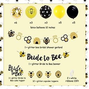 Bride to Bee Bridal Shower Decorations - Bride to Bee Banner Cake & Cupcake Topper, Black and Yellow Confetti Balloons, Garland for Bee Themed Bachelorette, Engagement, Wedding Party Supplies
