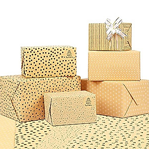 GOLDORCLE Kraft Wrapping Paper, Folded Gift Wrapping Paper 12 Sheets 27" x 20" 6 Styles, Includes Ribbon Pull Bow and Sticker Tag for Birthday Holiday party Gift Wrap (Not Rolls)