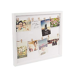 Umbra Clothesline, Picture Hanging Wire/Clothespin Photo Display, White Wood Finish 17 by 20 by 1-inch