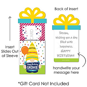 Big Dot of Happiness Gnome Birthday - Happy Birthday Party Money and Gift Card Sleeves - Nifty Gifty Card Holders - Set of 8