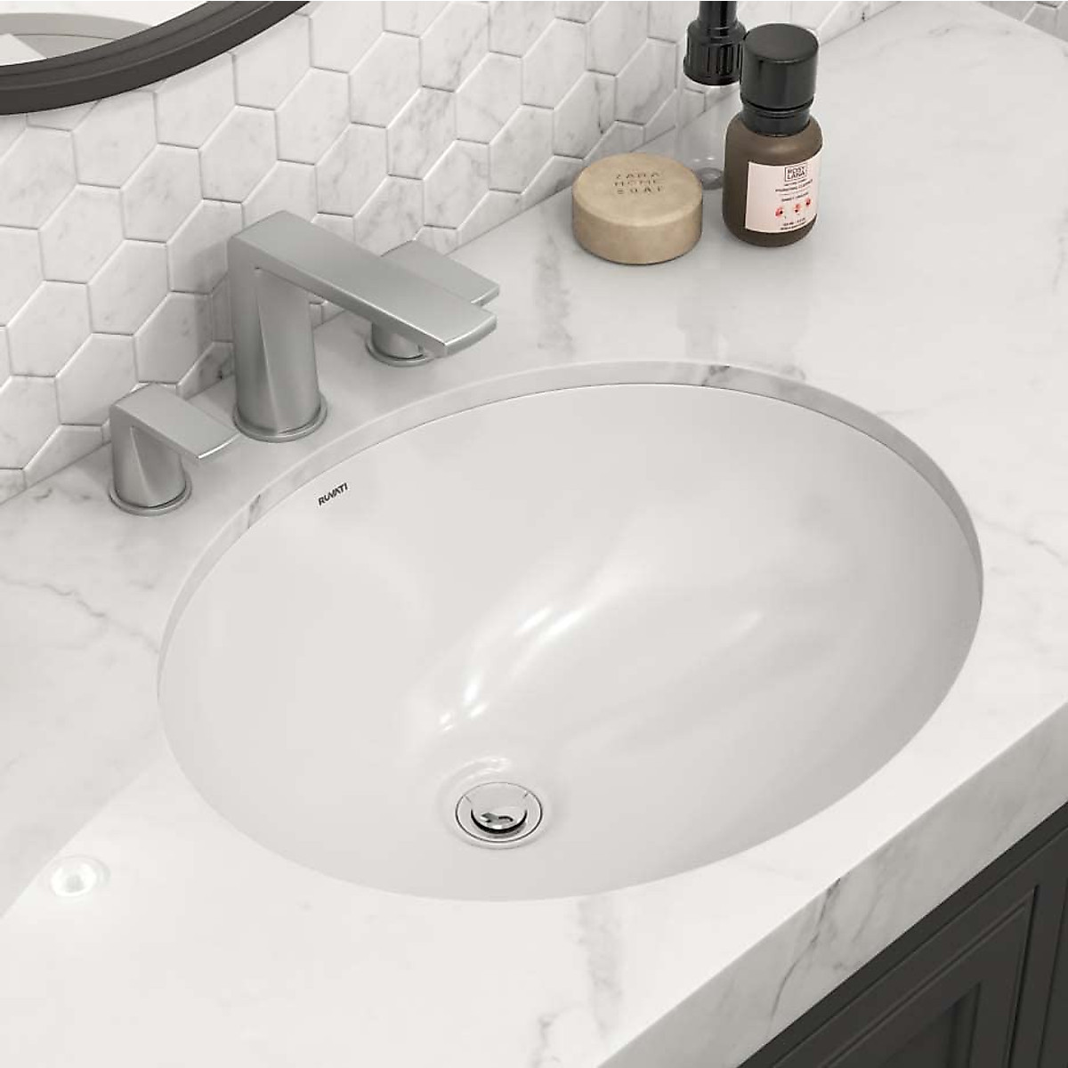 Ruvati 16 x 13 inch Undermount Bathroom Vanity Sink White Oval Porcelain Ceramic with Overflow - RVB0616