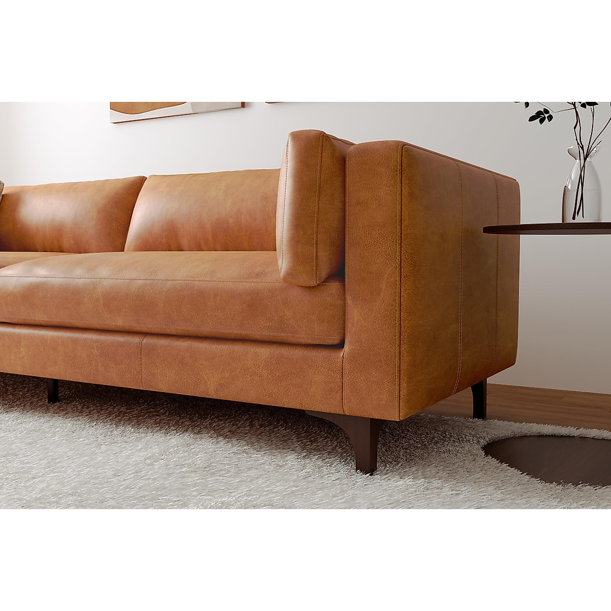 Valencia Mary Leather Couch 93" | Top Grain Nappa 11000 Leather Wide Seat, Solid Wood Frame, Plush Cushioning, Top-Stitched French Seams, Saddle Tan